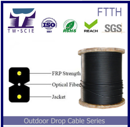 FTTH 2 Core Indoor Shielded Fiber Optic Cable , Fiber Drop Cable Easy ...