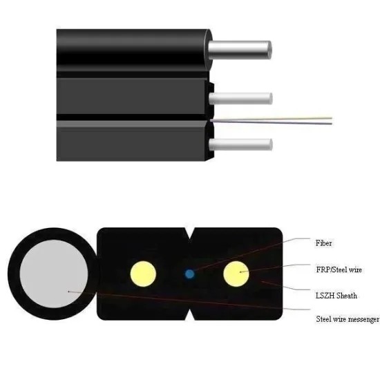 LSZH Outer Sheath 2*0.45mm Steel Strength Member SM FTTH Optical Fiber ...