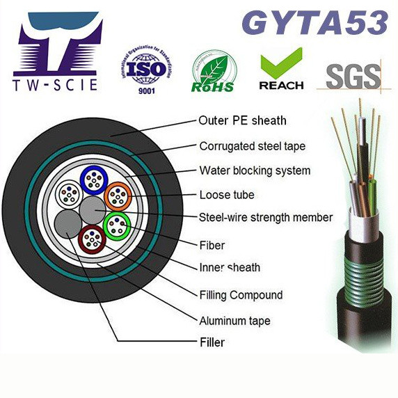 24 Cores Outdoor Fiber Optic Cable OFC Armoured Cable GYTA53
